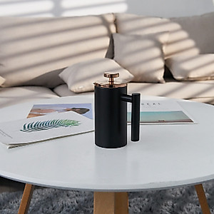 Meelio Black French Press Coffee Maker 12oz, Stainless Steel Double Wall Insulated Coffee Press with Rose Gold Metal Lid, Included 2 Extra Screens and 1 Coffee Spoon, 350ml