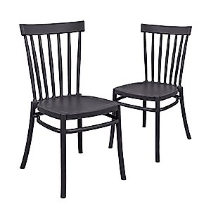 CangLong PP School House Back Armless Dining Side Chair for Dining, Living Room,Bedroom, Kitchen, Set of 2, Black
