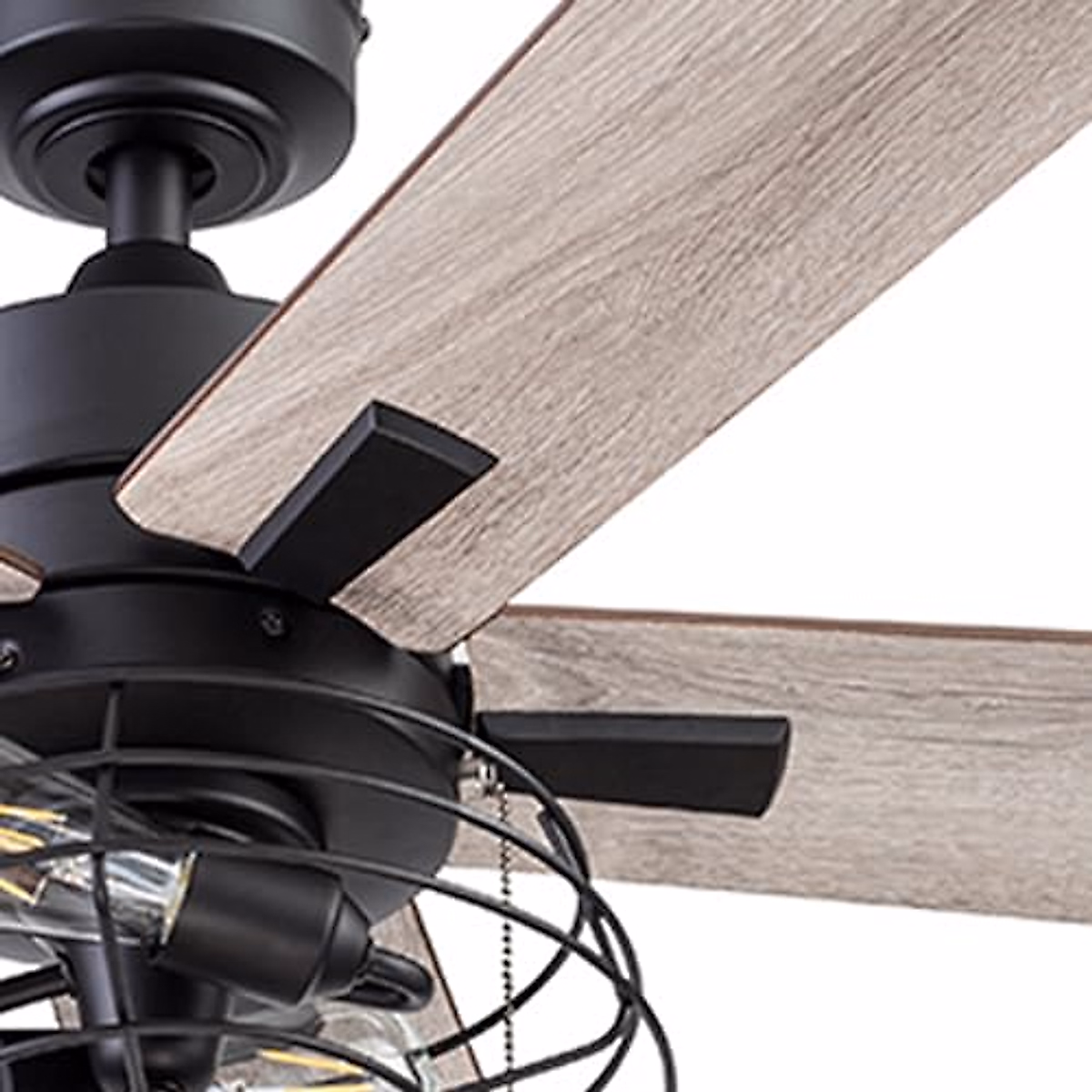 Prominence Home Marshall, 52 Inch Industrial Style LED Ceiling Fan with Light, Pull Chain, Three Mounting Options, Dual Finish Blades, Reversible Motor - Model 51457-01 (Matte Black)