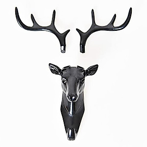 LIYJTK Antler Hanger,Animals Deer Head Hook Hanger Rack Holder Wall Mount for Home Office Room Decor(Black)