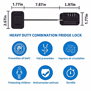 2 Pack Refrigerator Lock, Heavy Duty Combination Fridge Freezer Lock, Keyless Child Baby Safety Lock for Cabinets, Drawers, Closets, Doors, Window, cerradura de nevera