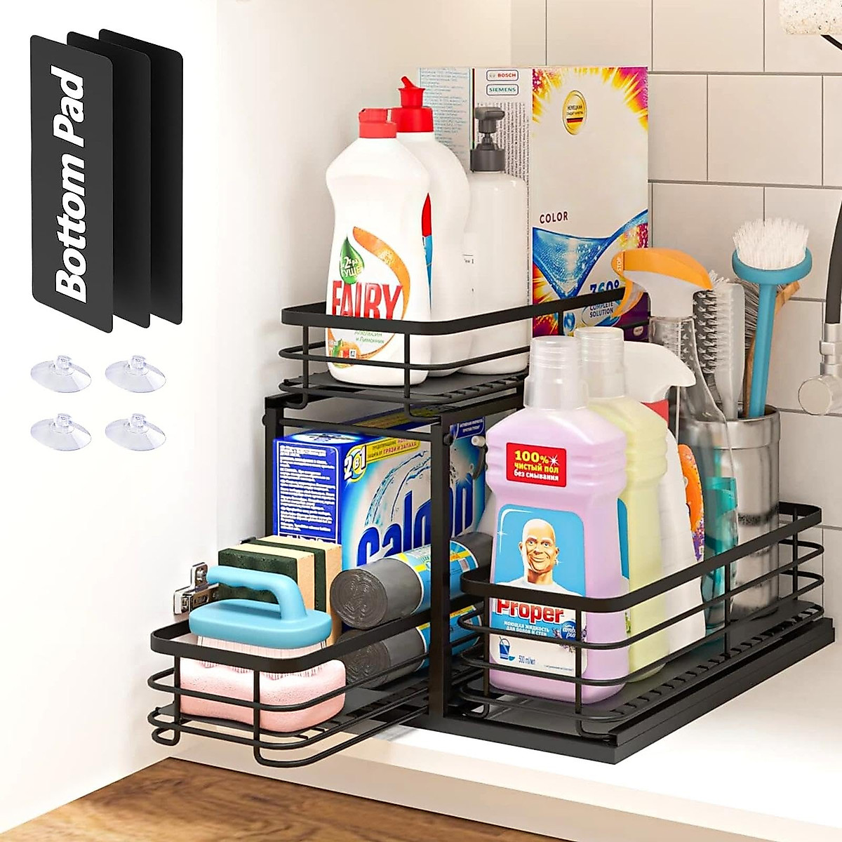 Ofiray-home Under Sink Organizer - 2 Tier Pull Out Cabinet Organizers and Storage, 3 Baskets Slide Out Kitchen Organization for Counter Space, for Bathroom, Pantry, Laundry Room, New Home Essentials