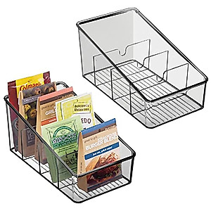 mDesign Plastic Food Packet Organizer Bin - Storage Station for Kitchen, Pantry - Holder for Spice Pouch, Dressing Mix, Sauce, Hot Chocolate, Tea, Sugar Packets, Ligne Collection, 2 Pack - Smoke Gray