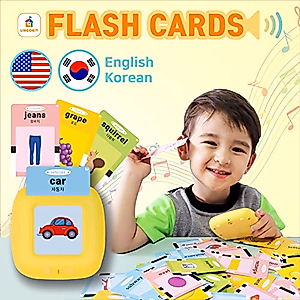 Talking Flashcards Korean Bilingual Interactive Flashcards for Learning English/Korean- Talking ABC, Numbers, Animals, Countries Educational Montessori Toy for Toddlers and Preschool Kids
