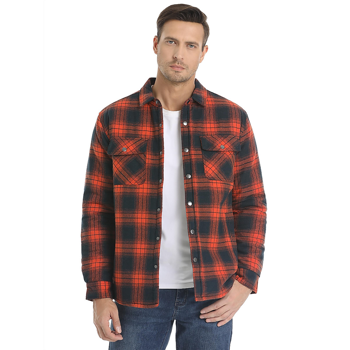 TACVASEN Mens Flannel Shirt Jacket for Men Long Sleeve Jacket Flannel Lined Plaid Button Down Shirts Casual Men's Jacket Insulated Jacket