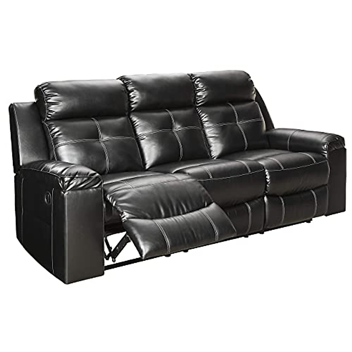 Signature Design by Ashley Kempten Faux Leather Manual Reclining Sofa with High Back and Blue LED Lighting, Black