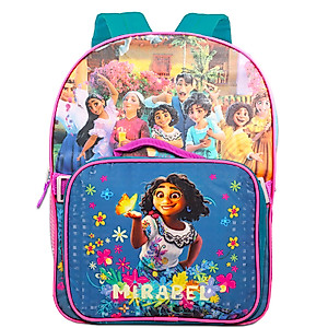 Encanto Backpack with Lunch Box Set- Bundle with 16" Encanto Backpack, Encanto Lunch Box, Water Bottle, Backpack Clip, Temporary Tattoos, More | Encanto Backpack for Girls