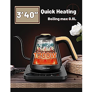MeeLeya Electric Gooseneck Kettle with Variable Temperature Control, Pour Over Kettle for Coffee and Tea, Electric Kettle 1200 Watt, 0.8L (Black)