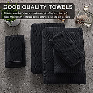 8 Piece Oversized Bath Towels Set Black,2 Extra Large Bath Towel Sheets,2 Hand Towels and 4 Washcloths 600 GSM Highly Absorbent Quick Dry Towels Set for Bathroom Hotel
