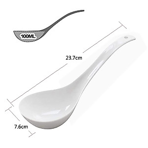 Big Porcelain Porridge Spoon Bone Chinese Large Spoons White Ceramic Japanese Deep Flatware Soup Spoons Long Handled (bright white 2 pack)