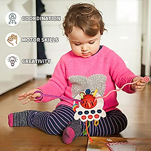 Tiyol Montessori Toys for 1+ Year Old, Food Grade Silicone Pull String Activitys, Developmental Pulling Teething Baby Sensory Toy, Fun Car Seat Airplane Travel Toddler Boy &Girl Infant Birthday Gifts
