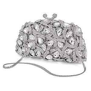 MOSSMON Luxury Crystal Clutch Rhinestones Evening Bag (Silver)