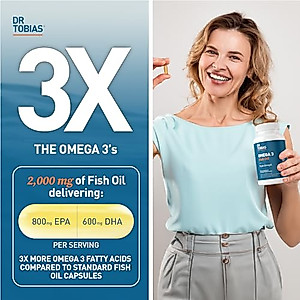 Dr. Tobias Omega 3 Fish Oil, 2000mg Triple Strength Omega 3 Supplement with 800mg EPA 600mg DHA Per Serving, Fish Oil Omega 3 Supplements for Heart, Brain & Immune Support, 90 Softgels, 45 Servings