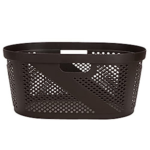 Mind Reader 40L Laundry Basket, Clothes Hamper, Wicker Design, Plastic, 23"L x 14.5"W x 10.5"H, Brown