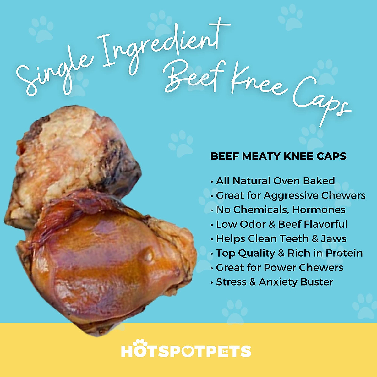 hotspot pets All Natural Beef Knee Caps for Dogs, Dog Bones, Single Ingredient Dog Chews for Aggressive Chewers - Long Lasting Rawhide Alternative Meat Bones