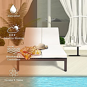 HAPPYGRILL 2-Person Patio Lounge Chair Rattan Wicker Chaise Lounge with Adjustable Backrest, Outdoor Loveseat Sofa Daybed with Wheels & Cushion for Garden Lawn Backyard