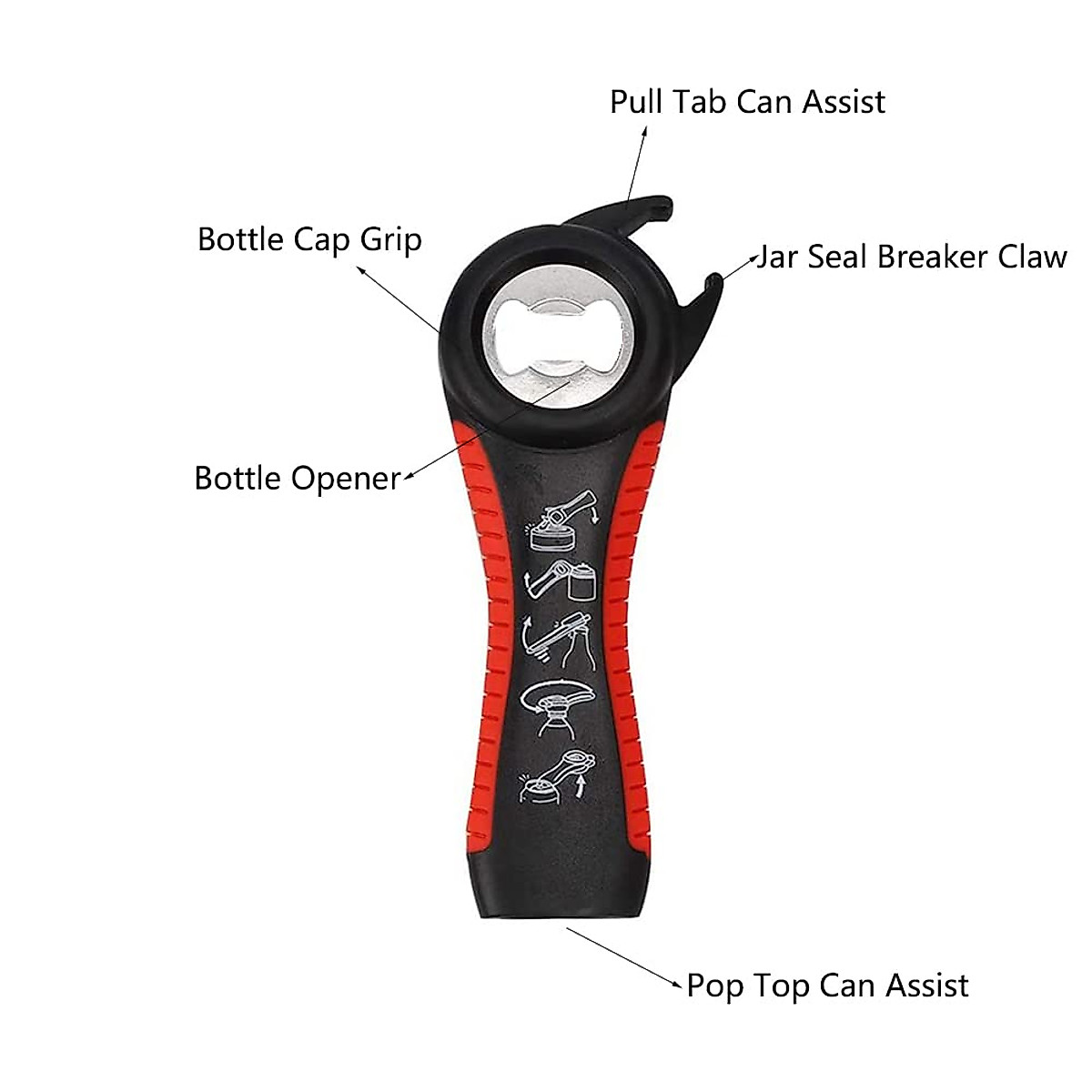 2 pack 5-in-1 Multi Function Plastic Grip Bottle Opener- Easily Opens Twist Caps, Bottle Caps, Canning Lids and Can Tabs (Black)