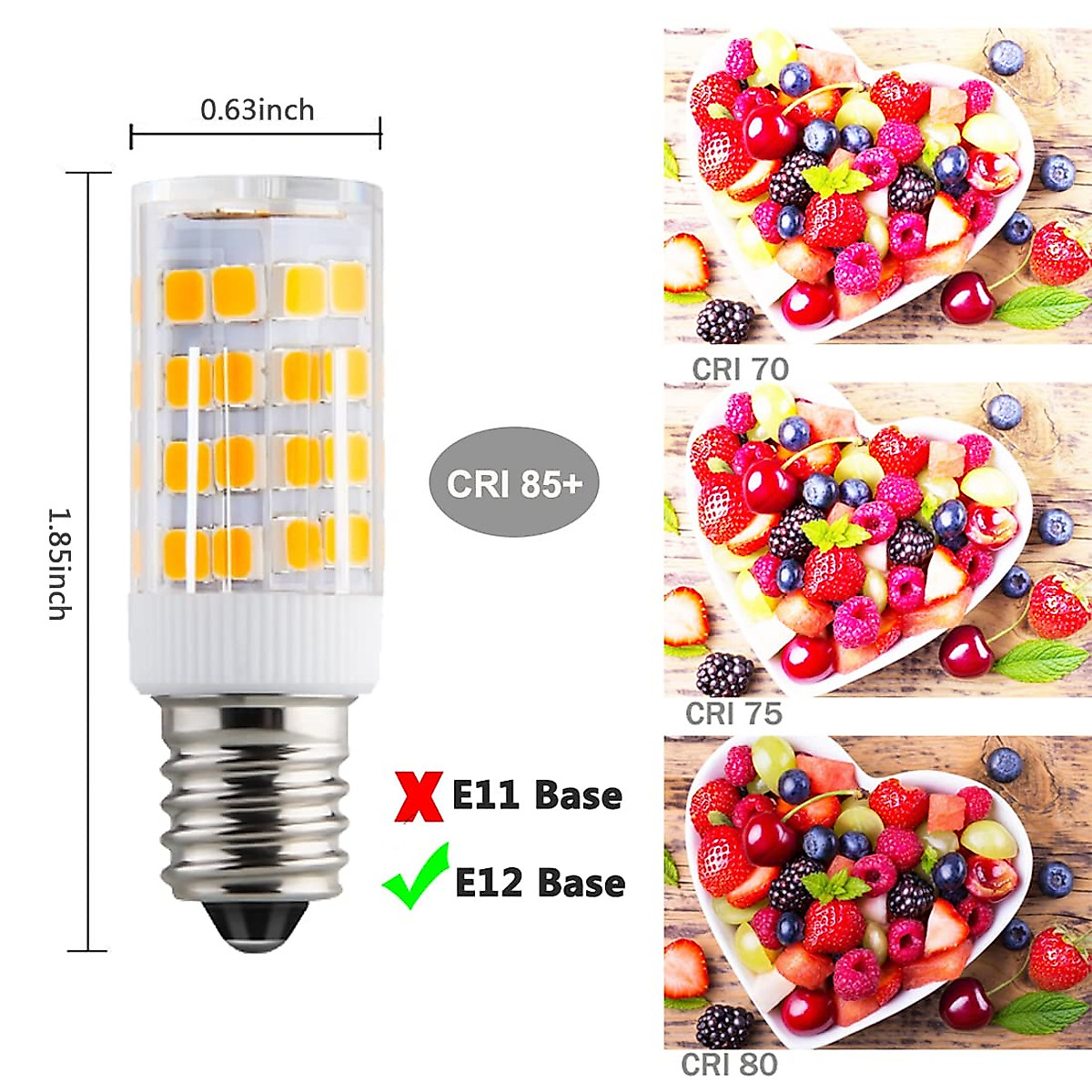 KAKEMONO E12 LED Candelabra Light Bulbs 4W Replace E12 40 Watt Halogen Equivalent,Warm White 2700K C7 T4 120V Small Base E12 for Ceiling Fan Chandelier Pendant Lighting Salt Lamp,Non-dimmable,2 Pack