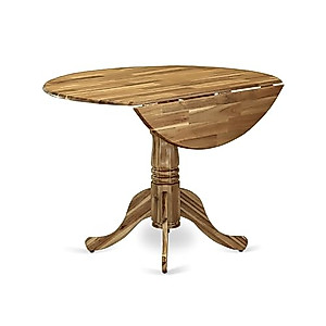 East West Furniture DLFL5-ANA-04 5 Piece Dining Room Furniture Set Includes a Round Dining Table with Dropleaf and 4 Light Tan Linen Fabric Parsons Chairs, 42x42 Inch, Natural