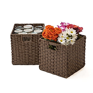 Foldable Synthetic Plastic Wicker Storage Basket with Iron Wire Frame By Blue Ridge Basket Company (Set of 2)