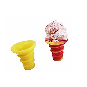 Reusable Ice Cream Cones Color Changing Flexible Soft Food Grade Silicone Non-toxic Dishwasher Safe FDA Compliant Rated Age Three Plus BPA Free Great Gift