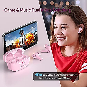 Wireless Earbuds Noise Cancelling Bluetooth Headphones with Microphone ENC Earphones in-Ear 40H Playtime Anti-Mistouch Design Game Music Dual Mode 3D Immersive Sound (Pink)