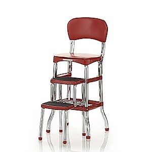 Cosco Retro Counter Chair/Step Stool, Sliding, Red