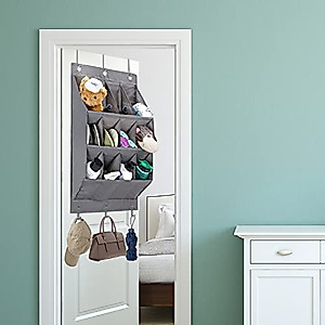 Yiketary 2 Pack Over The Door Shoe Organizer, 12 Large Pockets Hanging Shoe Organizer, Door Shoe Rack with 6 Hooks Shoes Storage Holder for Shoes, Sneakers, and Home Accessories, Grey