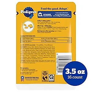 PEDIGREE CHOPPED GROUND DINNER Adult Soft Wet Dog Food, Beef, Bacon & Cheese Flavors, 3.5 oz Pouches, 16 Pack