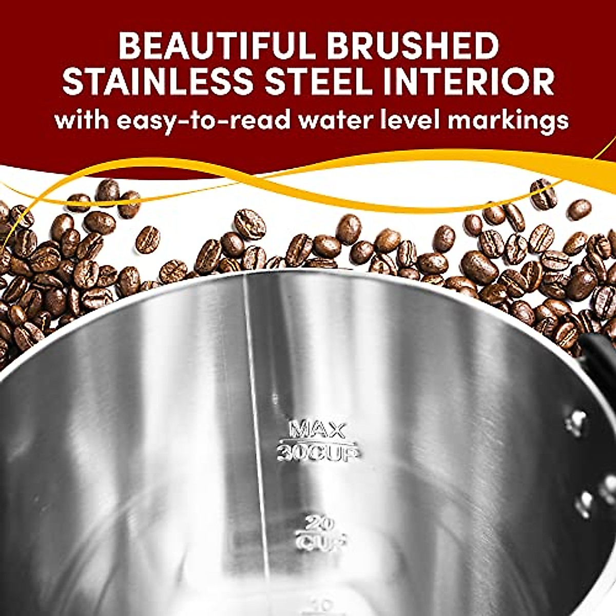 Elite Gourmet CCM-035# Maxi-Matic 30 Cup Stainless Steel Coffee Urn Removable Filter For Easy Cleanup, Two Way Dispenser with Cool-Touch Handles Electric Coffee Maker Urn, Stainless Steel