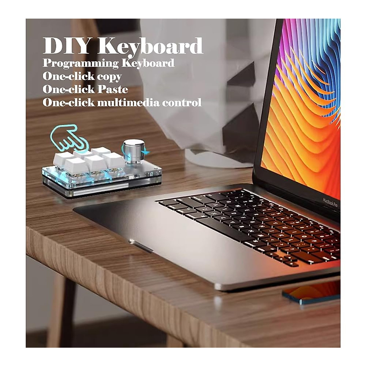 Cuifati 6 Key Mini Keypad with Knob, One Handed Mechanical Gaming Keyboard, with 6 Fully Programmable Keys, for, for Vista, for, for Macos(Black White)