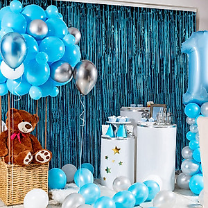 Crosize 3 Pack 3.3 x 9.9 ft Blue Foil Fringe Backdrop Curtain, Streamer Backdrop Curtains, Streamers Birthday Party Decorations, Tinsel Curtain for Parties, Galentines Decor