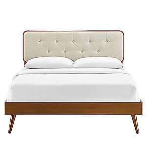Modway MOD-6648-WAL-BEI Bridgette Twin Wood Platform Bed with Splayed Legs, Walnut Beige