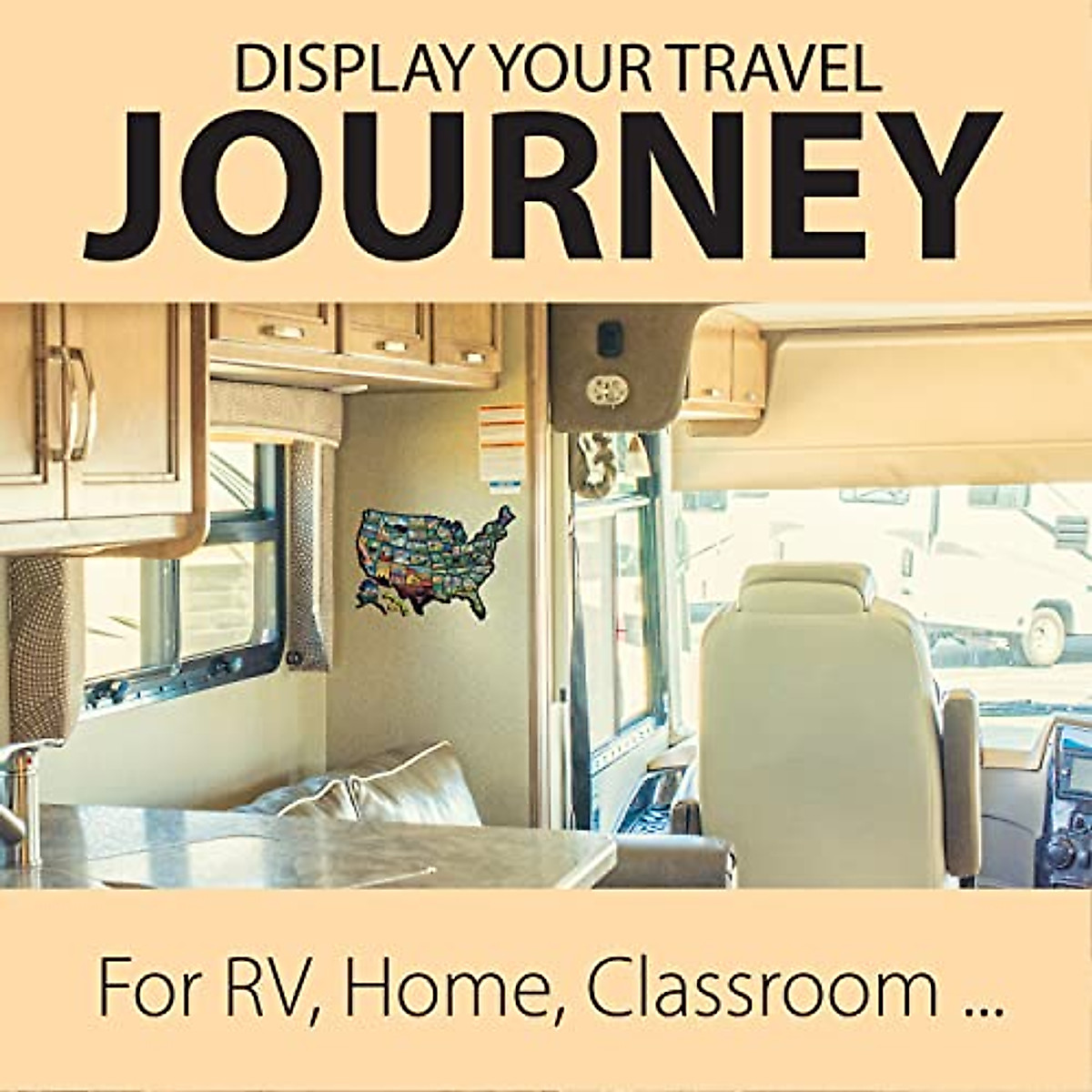 RV State Travel USA Map Vinyl Sticker - Camper Trailer Decals for Window with State Flag - Road Trip Map of America - Waterproof, UV Protection for Window, Door or Wall (Popular)