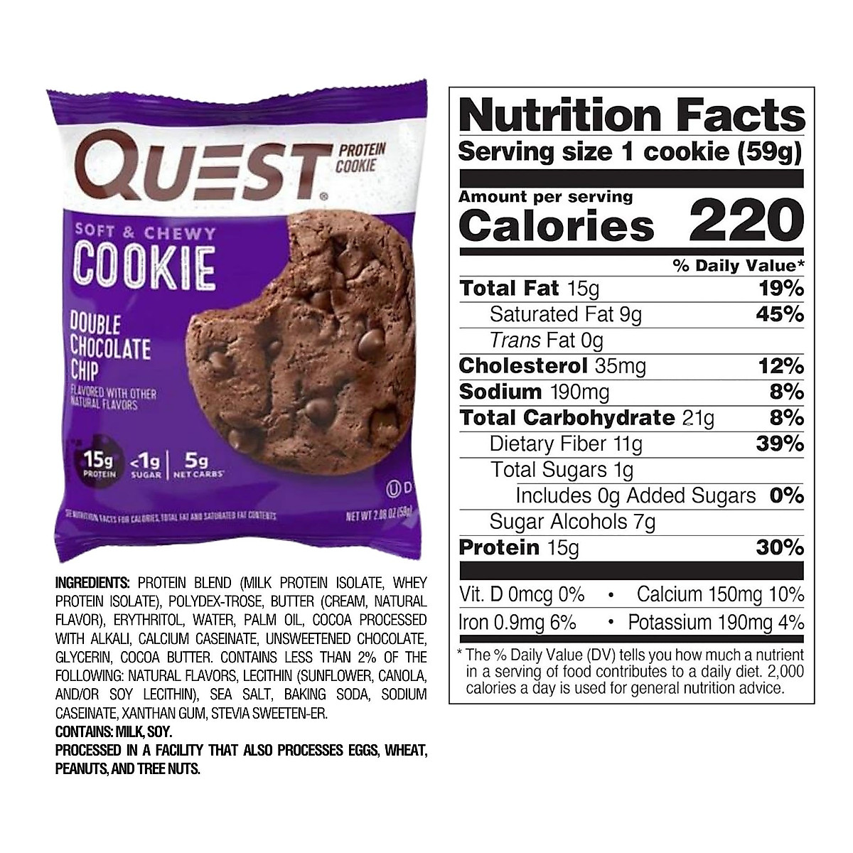 Quest Protein Cookie Variety Pack of 5 Flavors (10 Count) High Protein Low Carb Snack Bundle by ZIGGALOU®