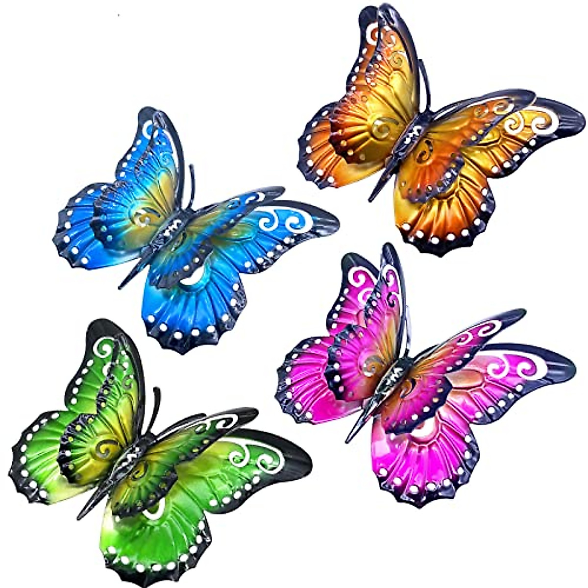 Daogtc Metal Butterfly Wall Art Decor - 6.5" Outdoor Fence Decoration, Hanging for Garden Yard Living Room Bedroom Patio Balcony,Gift for Family Friends(4 Pack)