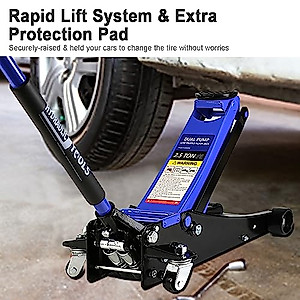 Lyromix 2.5 Ton Floor Jack, Steel Low Profile Car Jack with Dual Pump Hydraulic Car Quick Lift System, Heavy Duty Service Jack for Garages/Repair Shops/DIY, Lift Range 3.5”to 19.5", Blue/Black