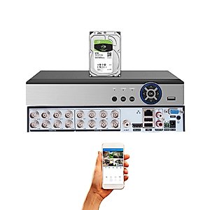 Evertech HD H.265 16 Channel Hybrid DVR Security Camera Recorder with 8TB Hard Drive, Compatible with AHD/TVI/CVI/Analog Cameras