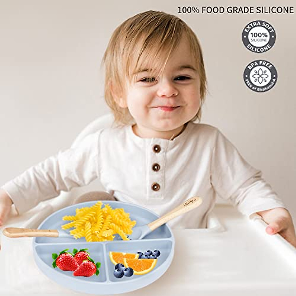 Baby Self Feeding All Natural Beech Wood Fork and Spoon Set - BPA Free, Toddler Tableware, Suitable For Stage 1 Babies - Soft Curved Food Grade Silicone Head, Gum Friendly Training (PINK)