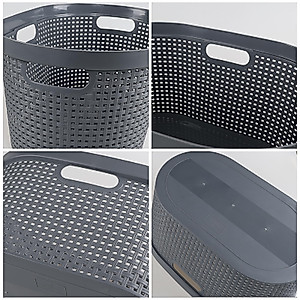 Quickquick Large Plastic Dirty Clothes Baskets with Cut-Out Handles, 42 L Plastic Laundry Hampers, 4 Packs