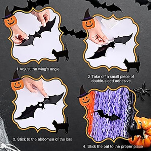 Mega-L Halloween Foil Fringe Curtains, 3 Pack Orange Purple Black Photo Booth Props, 18 Pcs PVC Bat & Spider Stickers Wall Decals, Halloween Photo Backdrop Wall Decor for Halloween Party Decorations