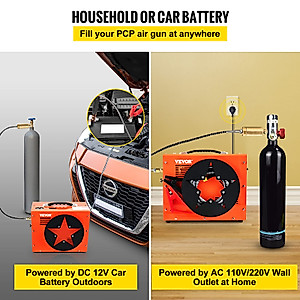 VEVOR PCP Air Compressor, Auto-stop Portable PCP Airgun Compressor, Powered by DC 12V Car or Home AC 110V/220V, 4500Psi/30Mpa w/Built-in Water/Oil Adapter & Cooling Fan for Paintball, Scuba, Air Rifle