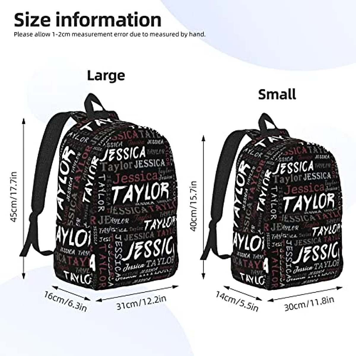 Custom Name School Backpack, Personalized Durable Casual Daypack Backpacks Design Your Own Name for Boys Girls Men Women, Customized Black Theme 2 Sizes Student Bookbag for Travel Work School