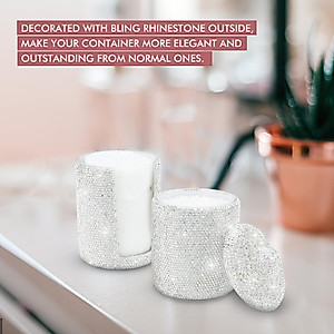 KEYPOWER Bling Rhinestone Cotton Ball Pad Swabs Make Up Pads Dispenser Holder Acrylic Jar with Lid Multi-function Organizer Container (White)