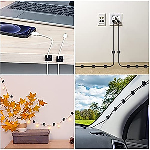 100 PCS Adhesive Cable Clips (Small, White&Black), Upgraded Wall Wire Holder Cord Organizer for Cable Management Under Desk, Light Clips Hooks for LED, Car Dash Cam, USB Cable