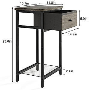Fixwal Gray Nightstand with Drawer, Fabric Bedside Table Organizer with 2 Levels of Storage, End Table for Living Room, Bedside Table Bedroom Furniture, Greige