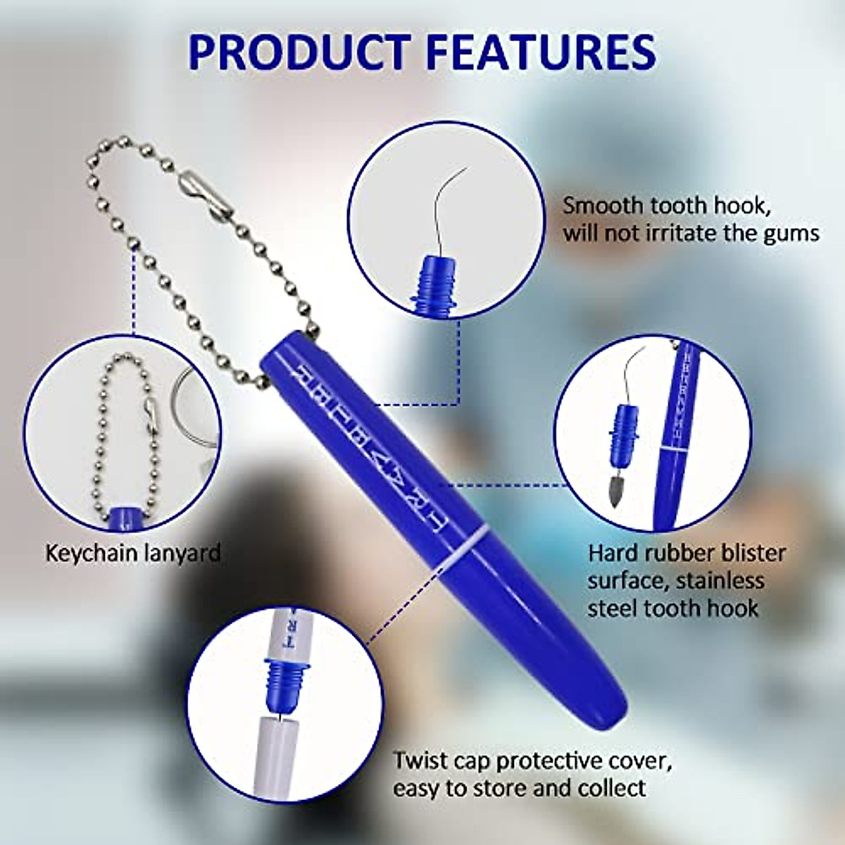 Portable Travel Toothpick Dental Tool, Stainless Steel Toothpick and Emery Stain Eraser, Metal Toothpick, Teeth Cleaning Plaque Remover Stain Remover with Chain (2)