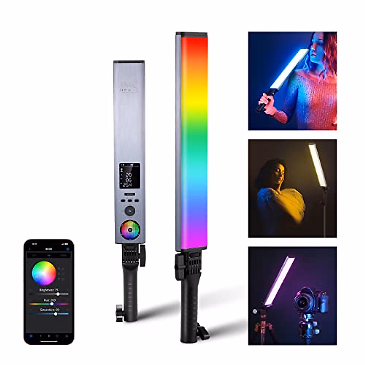 NEEWER RGB Light Wand with 2.4G/APP Control, Upgraded 360° Touchable RGBWW Hue Mixer Photography Handheld LED Video Lighting Stick with 2500K-10000K, CRI/TLCI97+, 18 Scenes, 7.4V/31Wh Battery, BH30S