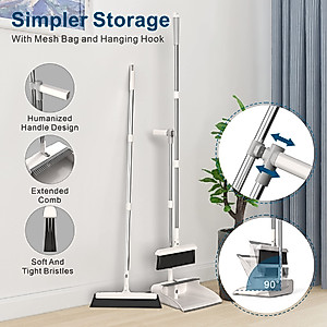 Broom and Dustpan Sets, 2 Pack Upright Brooms and Dustpans with 2 Broom Hooks, with Long Handle for Home Kitchen Lobby Floor Cleaning Supplies with Extension Pole