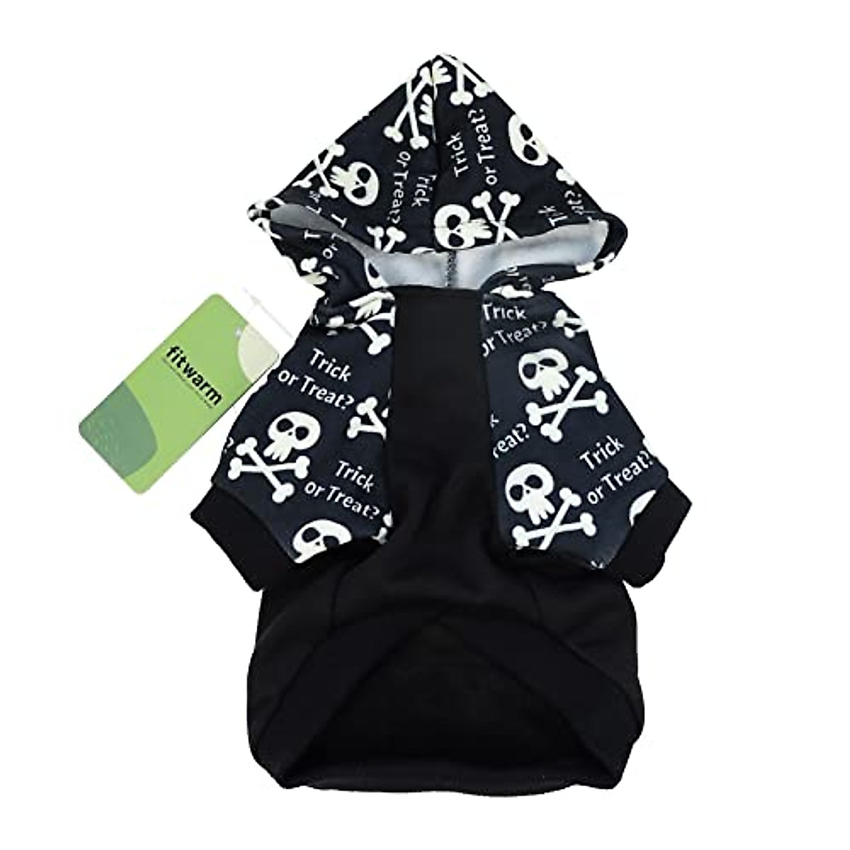Fitwarm Trick Or Treat Dog Halloween Costume, Holiday Dog Clothes for Small Dogs Boy, Funny Pet Skeleton Hoodie, Cat Pirate Skull Outfit, Black, White, Small